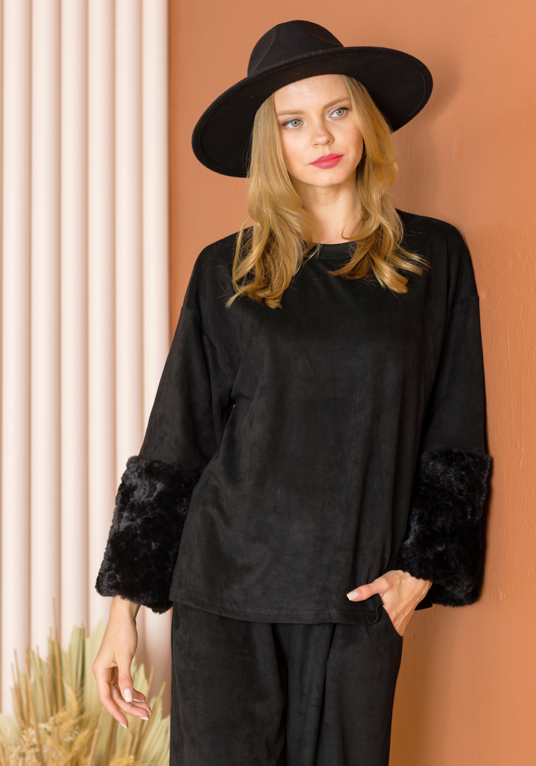 Ally Stretch Suede Top with Fur