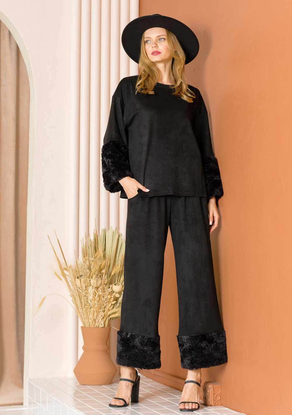 Ally Stretch Suede Top with Fur