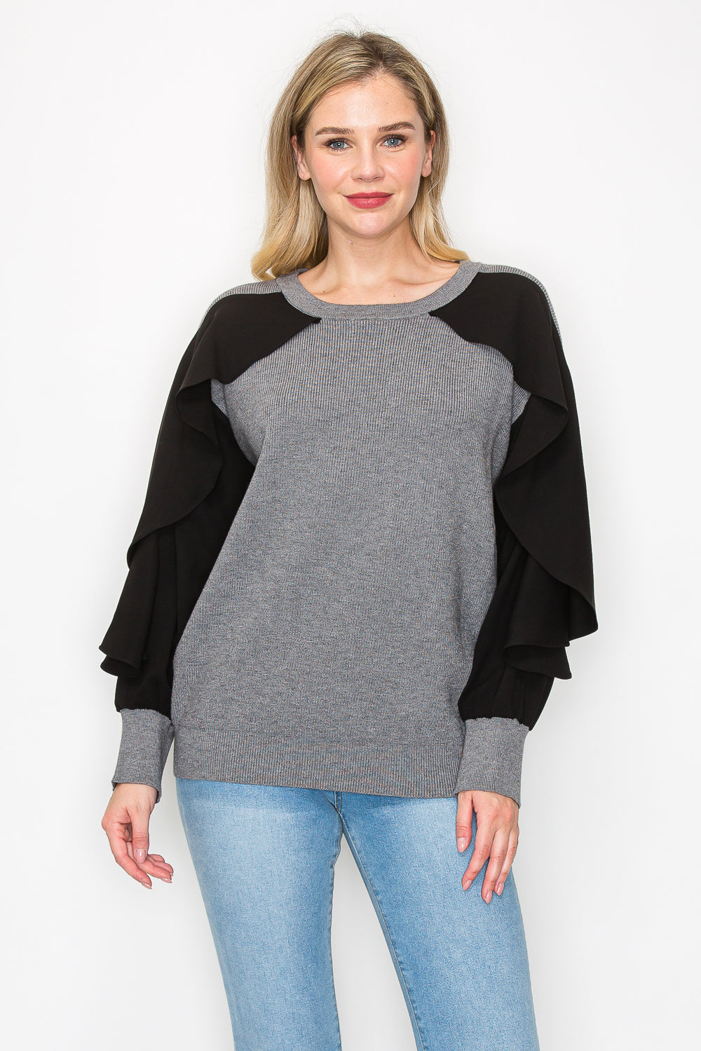 Shane Knitted Sweater with Ruffling