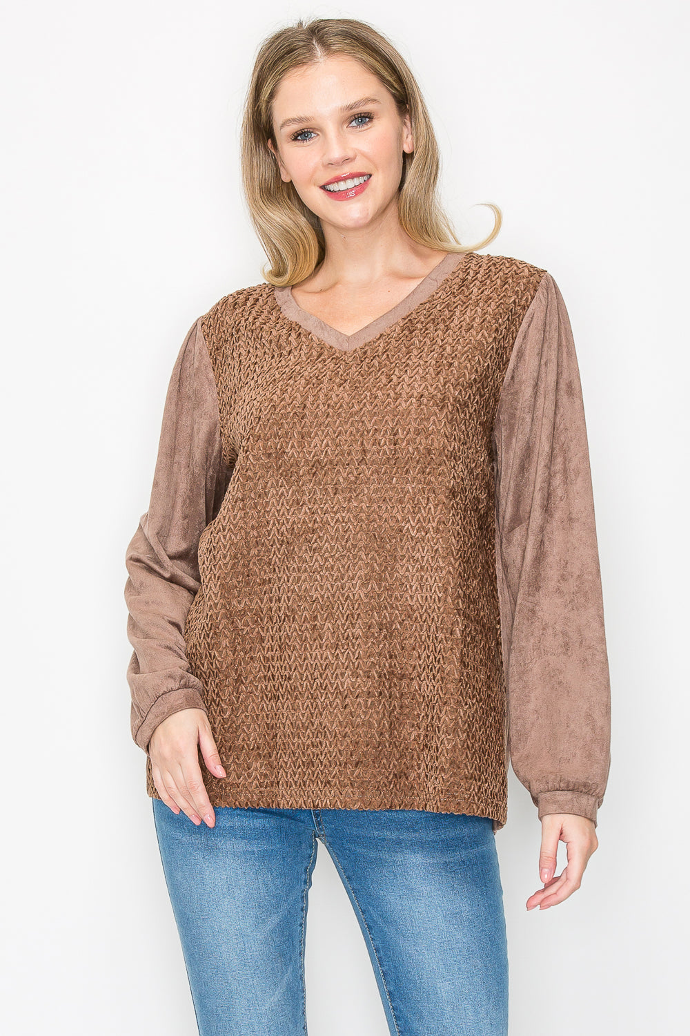 Alexa Stretch Suede Textured Top