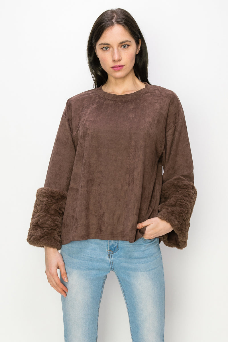 Ally Stretch Suede Top with Fur