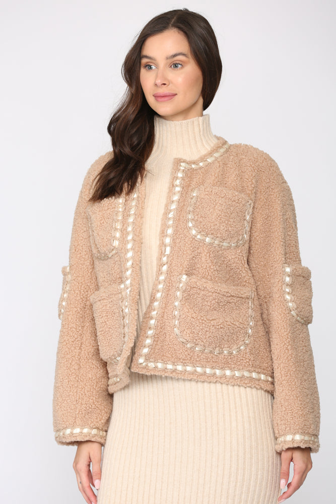 Judy Sherpa Jacket with Braided Ribbon Trim – Joh Apparel